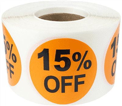 Orange 15% Percent Off Stickers for Retail, 1.5 Inch Round, 500 Labels ...