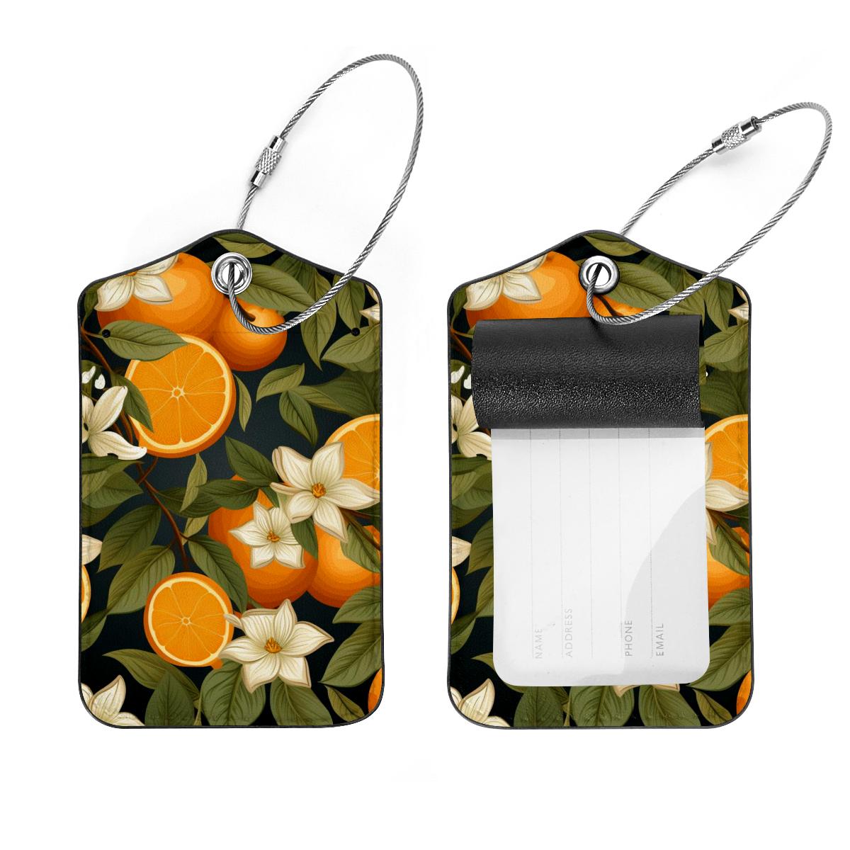 Orange 2 Pack Luggage Tags Suitcases PU Leather Travel Bag & Baggage ID ...