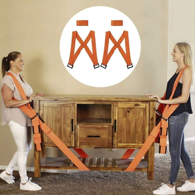 Orange 2-Person Lifting Strap - 2 Auxiliary Straps, 2 Metal Buckles ...