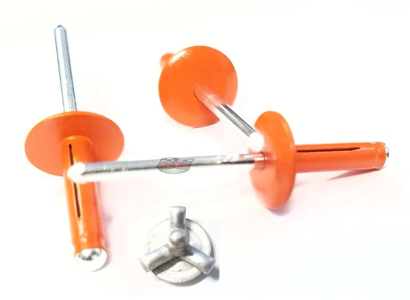 Orange 3/16" Large Head Tri-Fold Exploding Aluminum Mandrel Pop Rivets ...