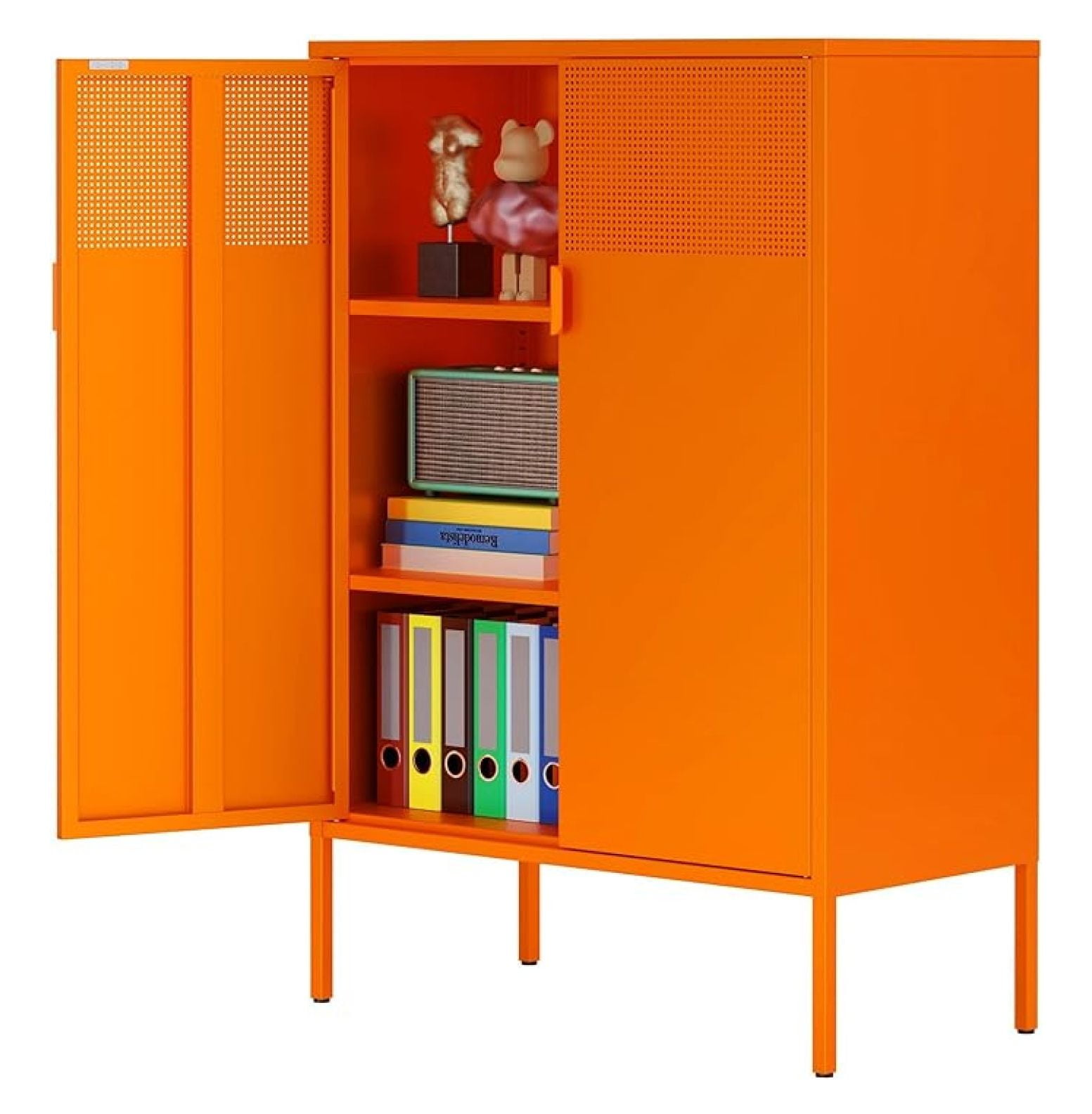 Orange 3 Tier Metal Storage Cabinet with Legs, 2 Door Metal Locker ...