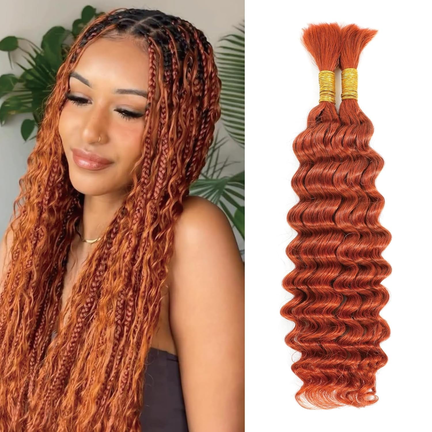 Orange 350 Deep Water Wave Bulk Human Braiding Hair 100g per Package 18 ...
