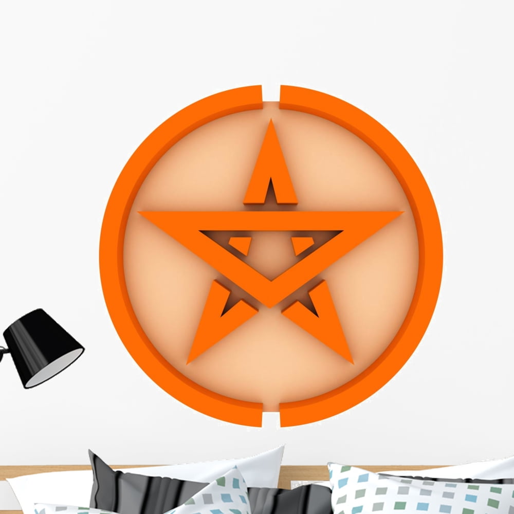 Orange 3D Pentagram White Wall Mural Decal by Wallmonkeys Vinyl Peel ...