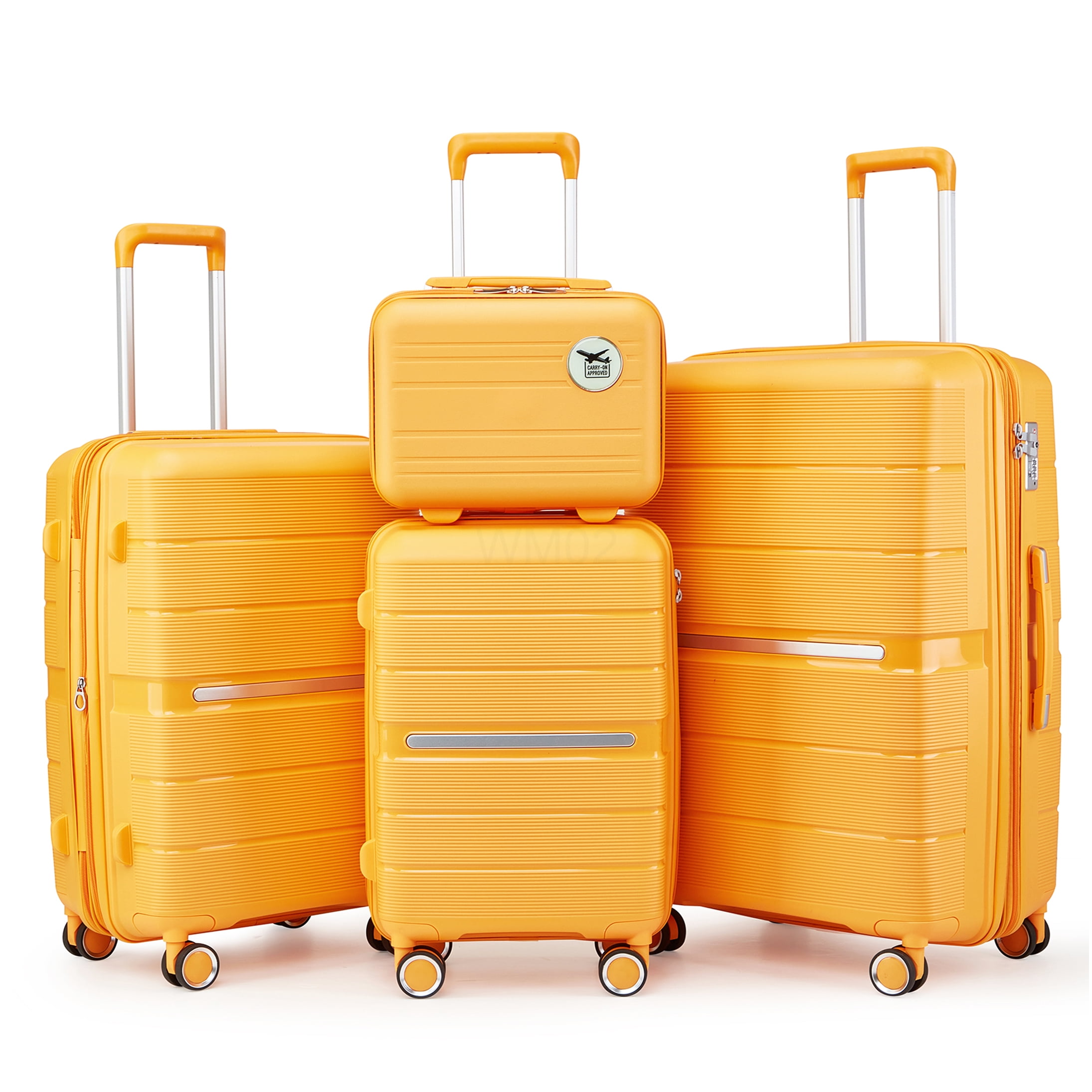 Orange 4-Piece Lightweight Luggage Set with Expandable Design and TSA ...