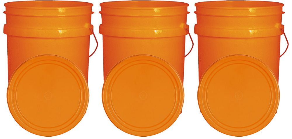 Orange 5 Gallon Buckets and Flat Lids Food Grade Combo 3 Pack - Walmart.com