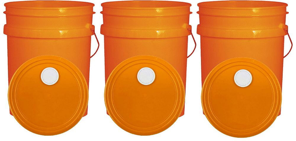 Orange 5 Gallon Buckets and Spout Lids Food Grade Combo 3 Pack ...