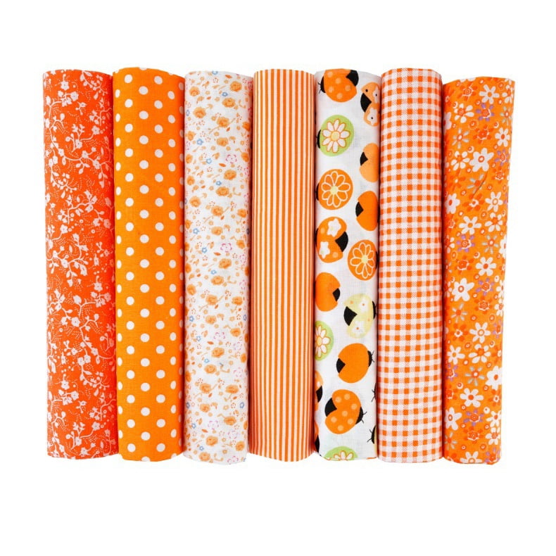 Orange 7 Color Patchwork Fabric Set Solid Floral Fabric 19.6" x 19.6 ...