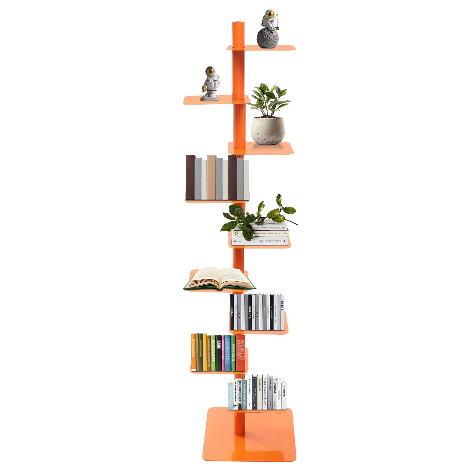 Orange 9-Tier Metal Spine Bookshelf, Modern Vertical Bookcase Tower for ...