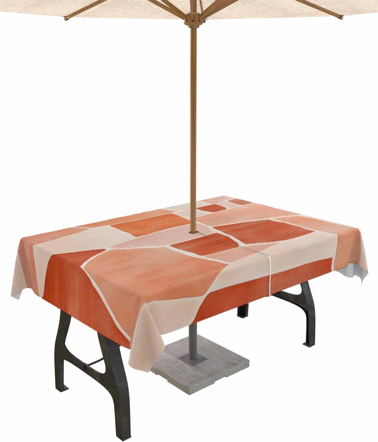 Orange Abstract Outdoor Tablecloth with Umbrella Hole and Zipper 60" x ...