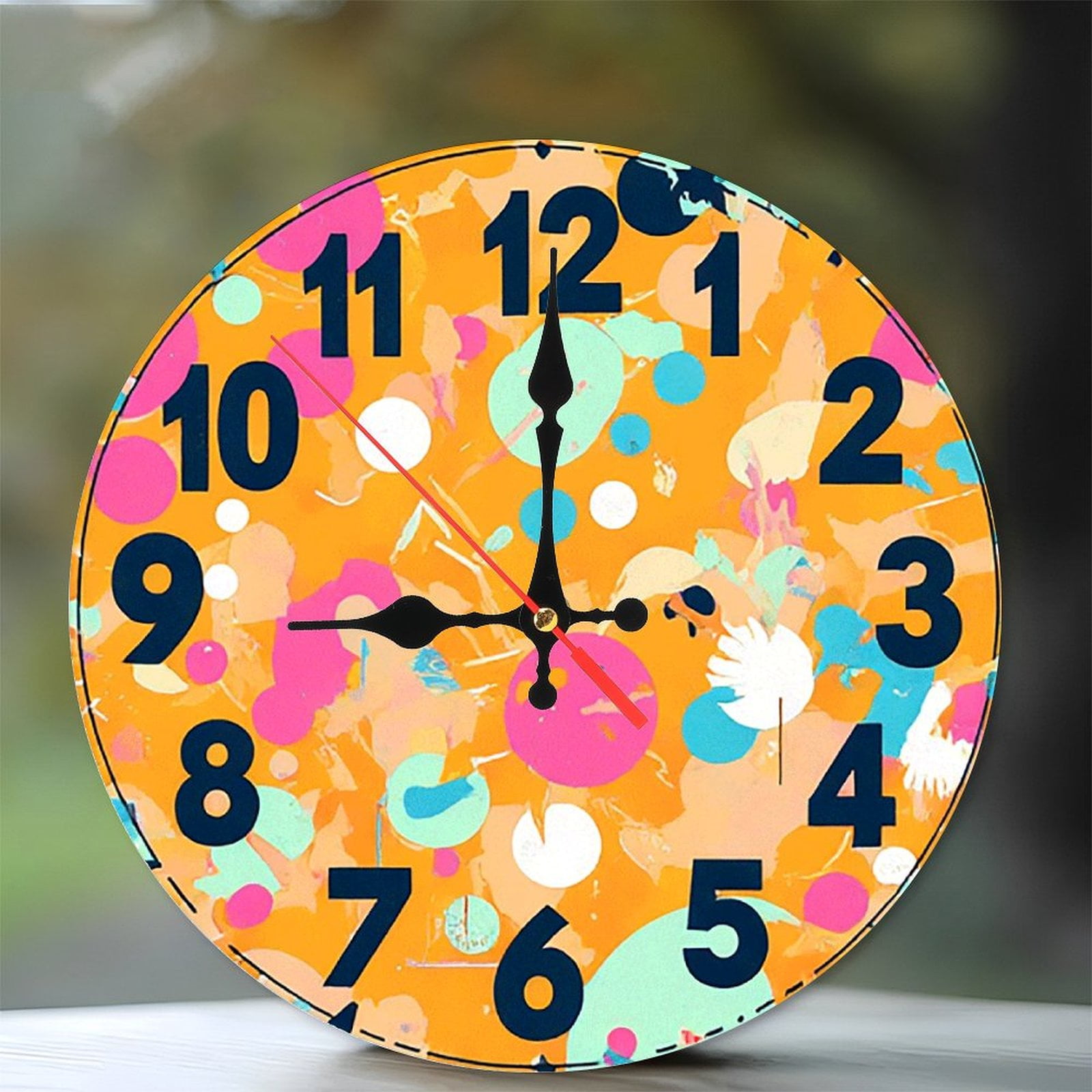 Orange Abstract Paint Splatter Wall Clock 10-Inch Silent Wooden Wall Clock, Battery Operated (AA ...