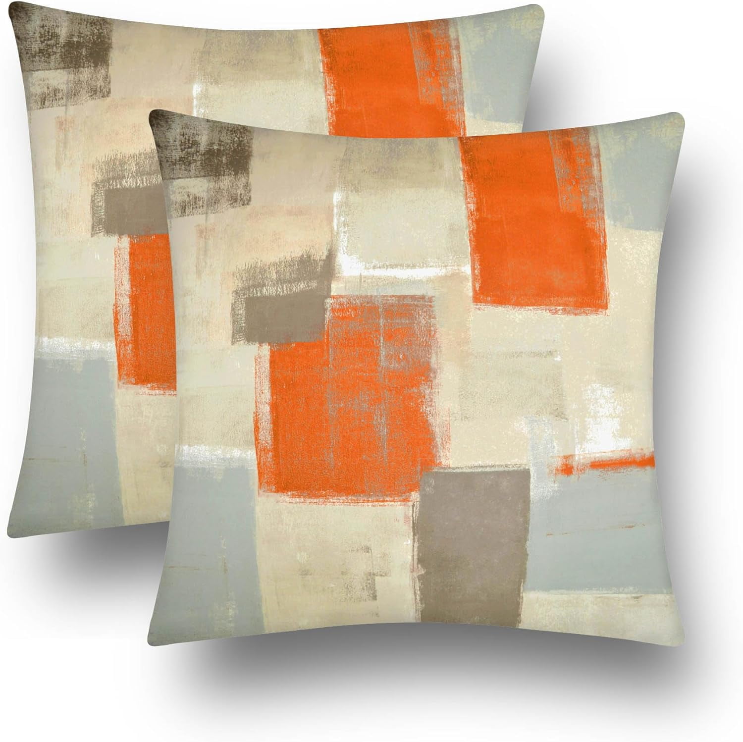 Orange Abstract Pillow Covers Set of 2 Burnt Orange Grey Geometric ...