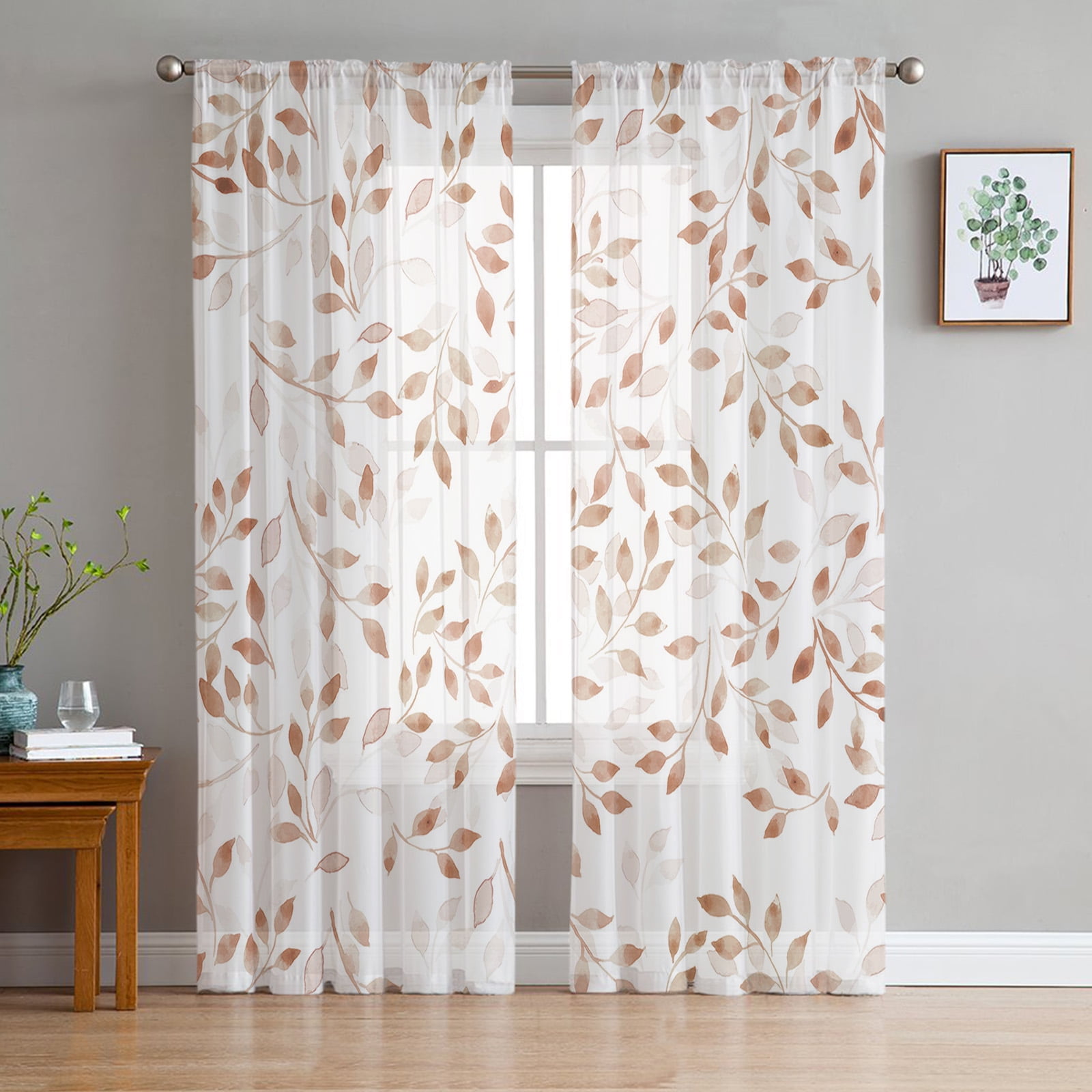 Orange Abstract Plant Leaf Texture Autumn Bedroom Transparent Sheer ...