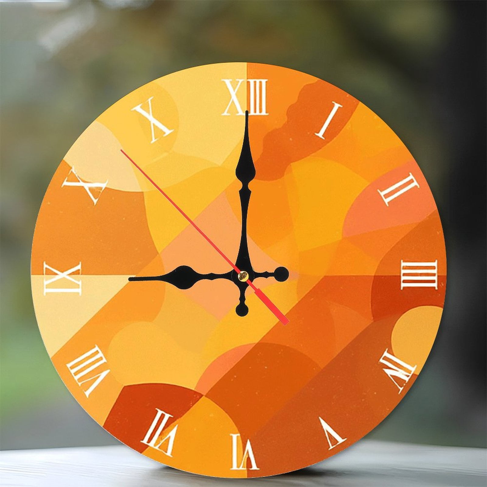 Orange Abstract Wall Clock Roman Numerals Home Decor 10-Inch Silent ...