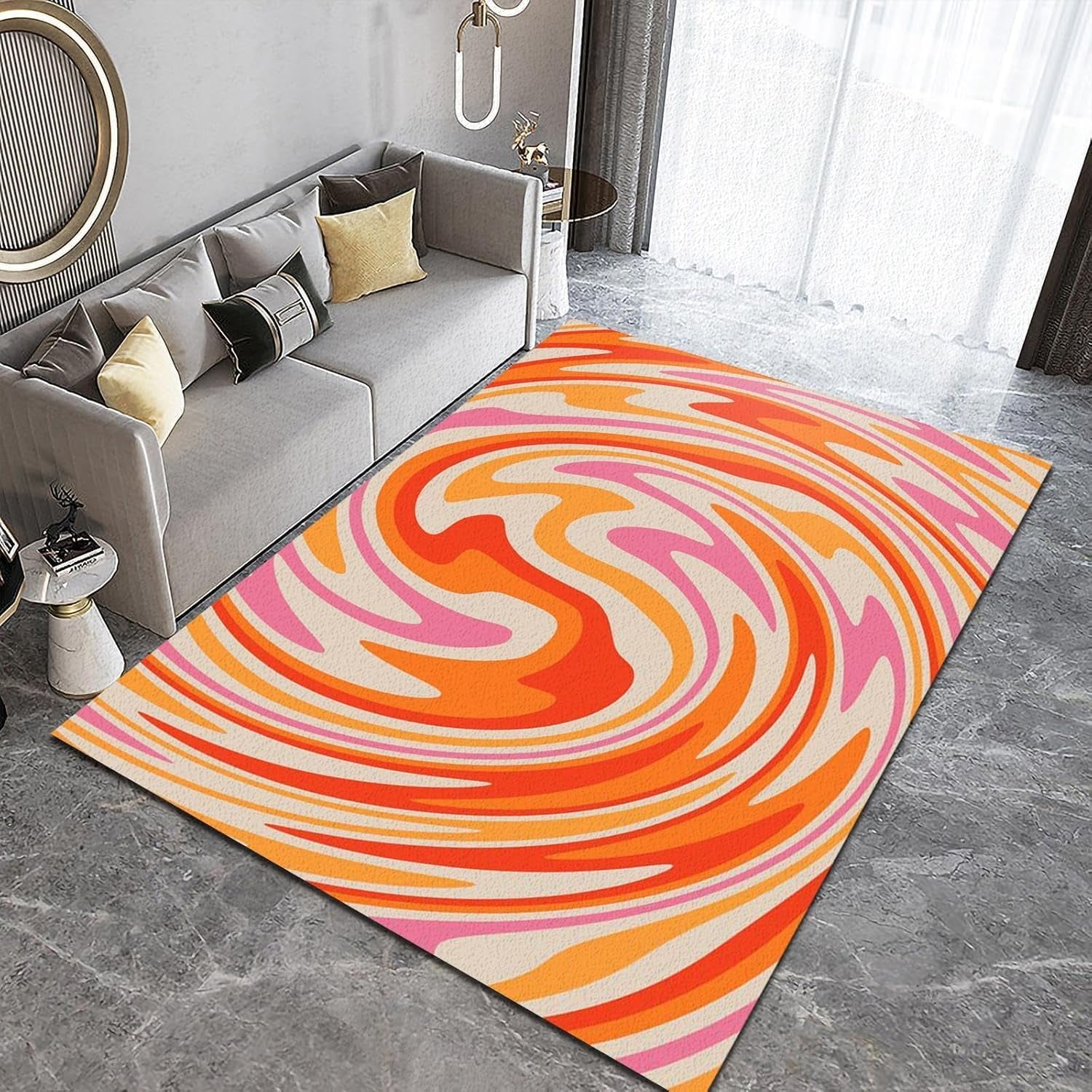 Orange Aesthetic Bedroom Rug 12"x20" Washable Orange Pink Stripe Ombre ...
