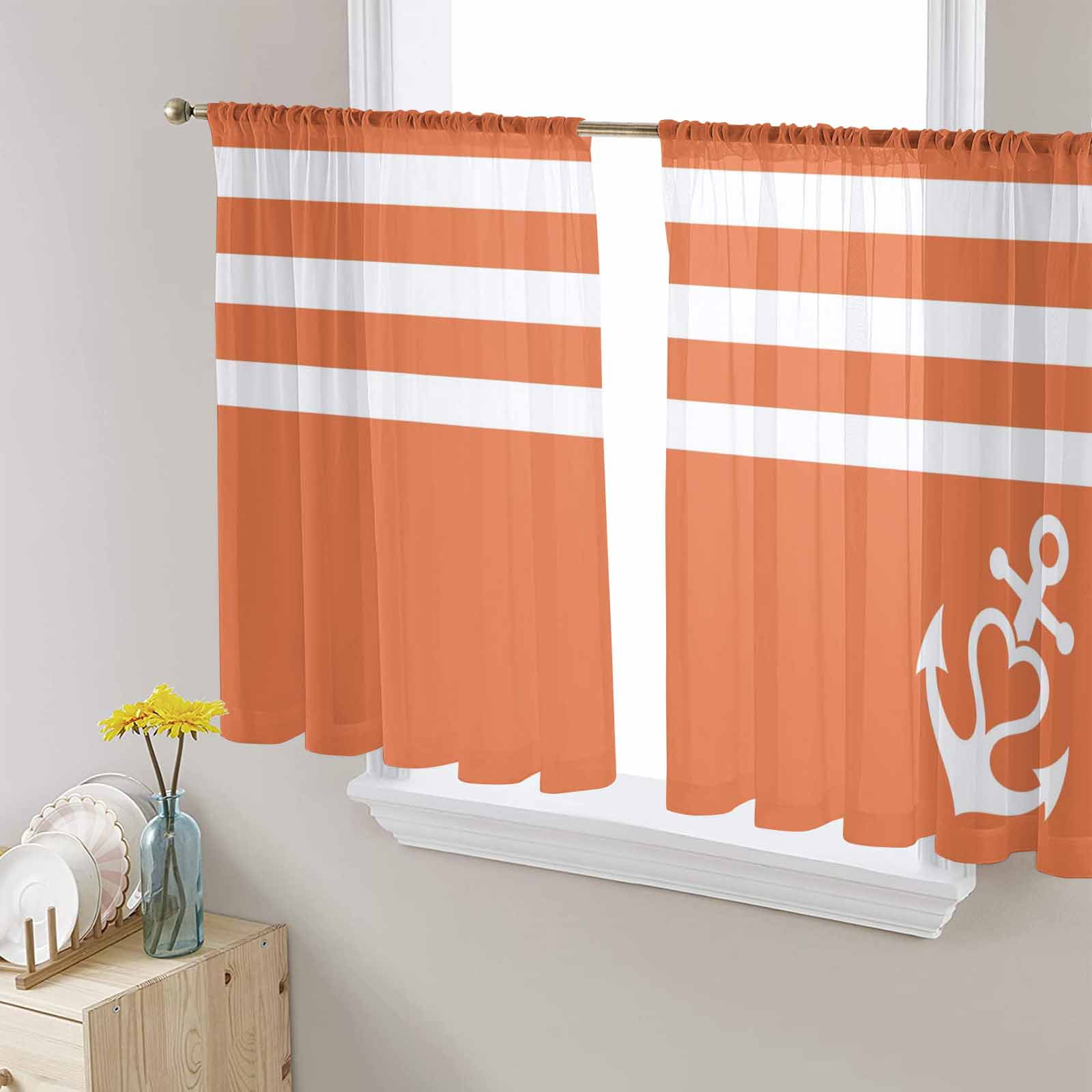 Orange Anchor Sheer Curtains 45 Inch Length 2 Panels Set, Semi ...