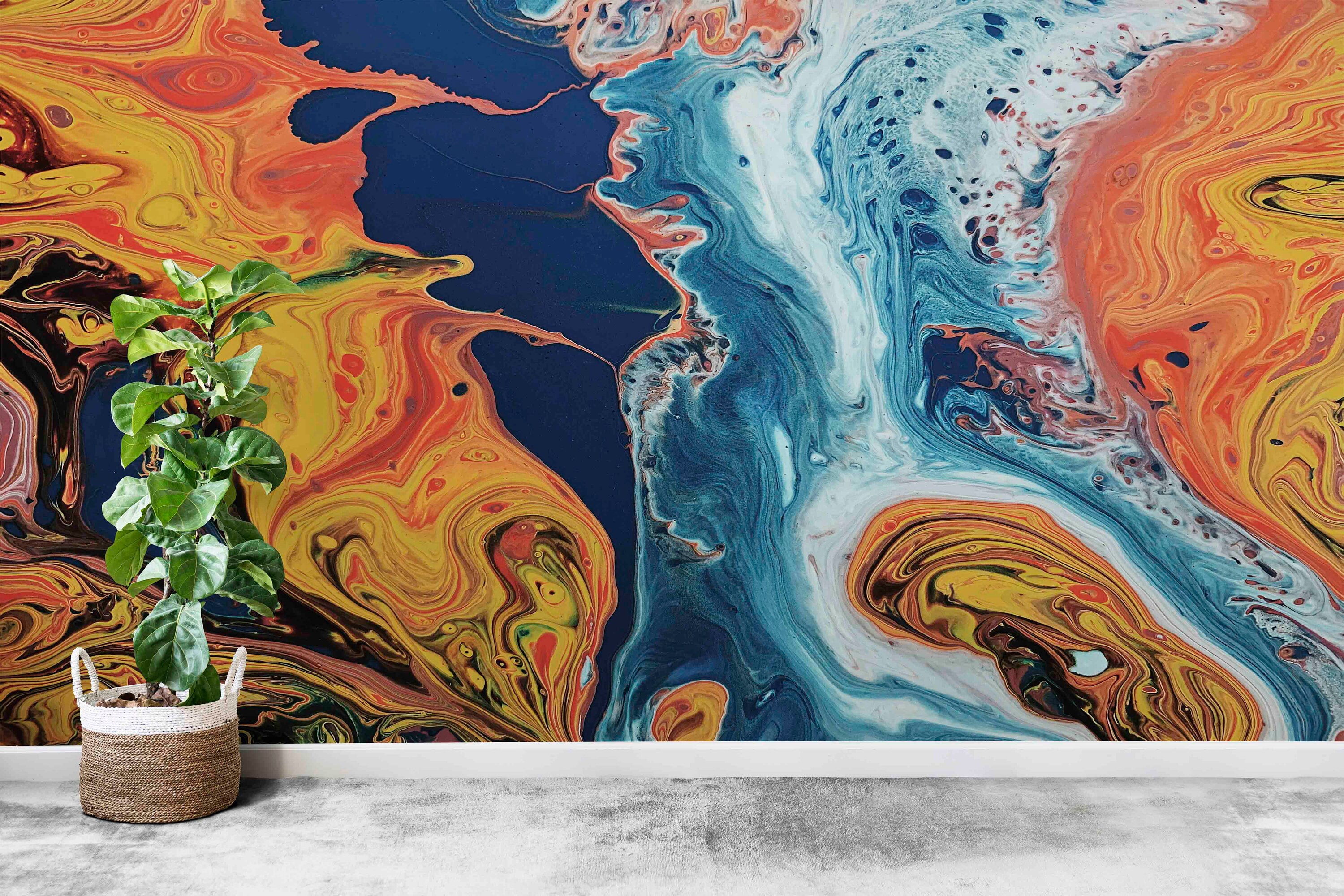 Orange And Blue, Contemporary Wall Decor, Bright Wallpaper, Colorful ...