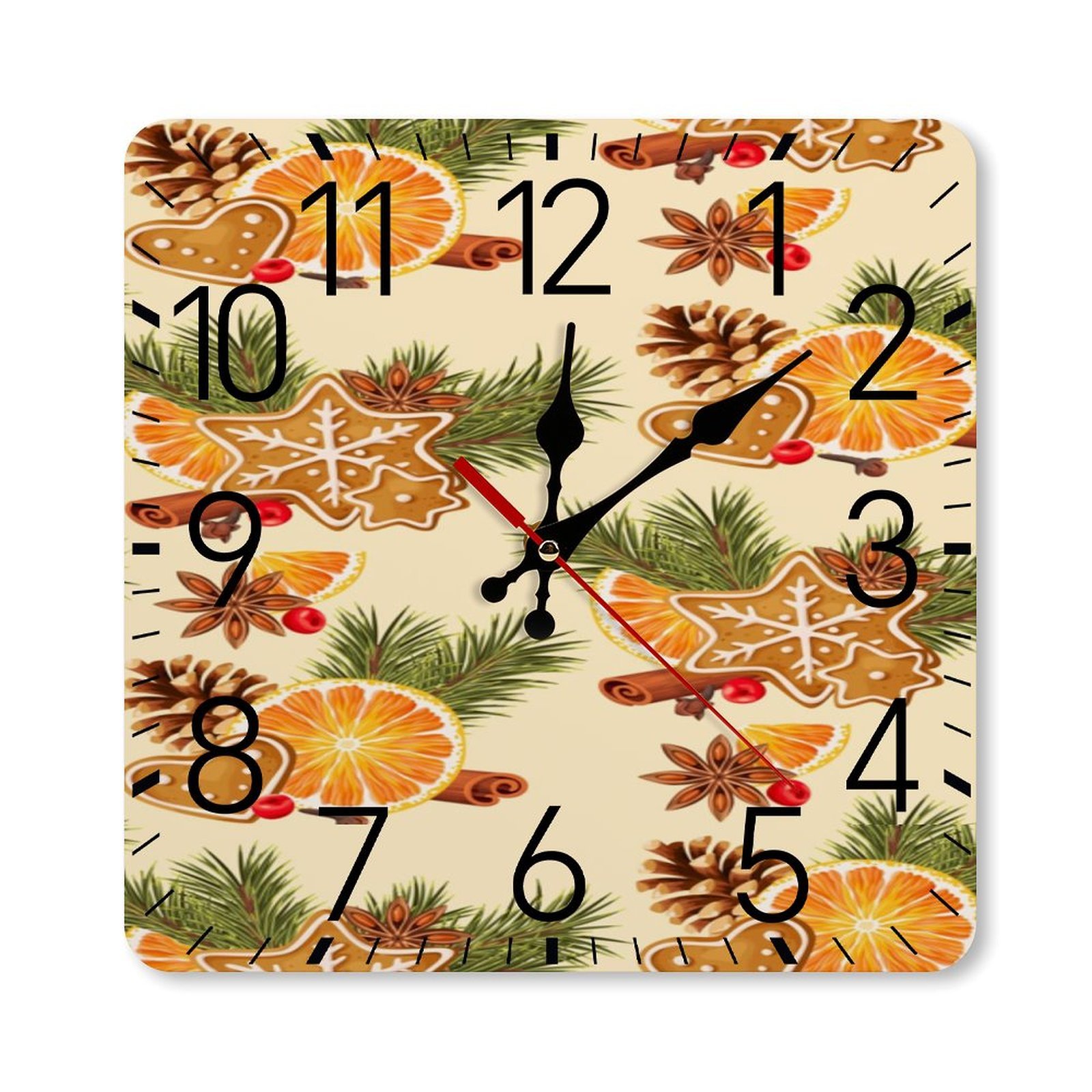 Orange And Spices Christmas Wall Clock Silent Non-Ticking For Home ...