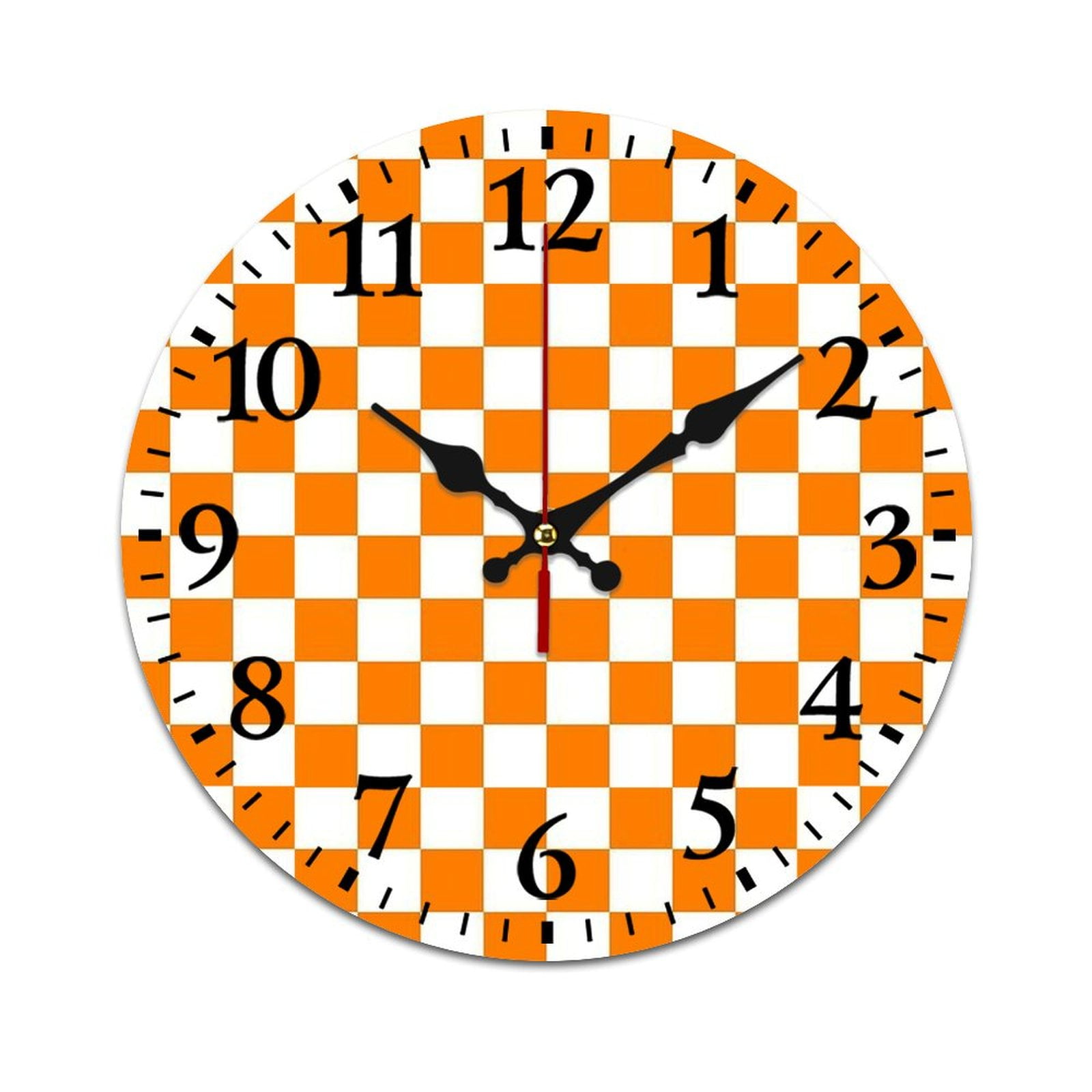 Orange And White Check Wall Clock Modern Design Clocks Wall Hanging ...