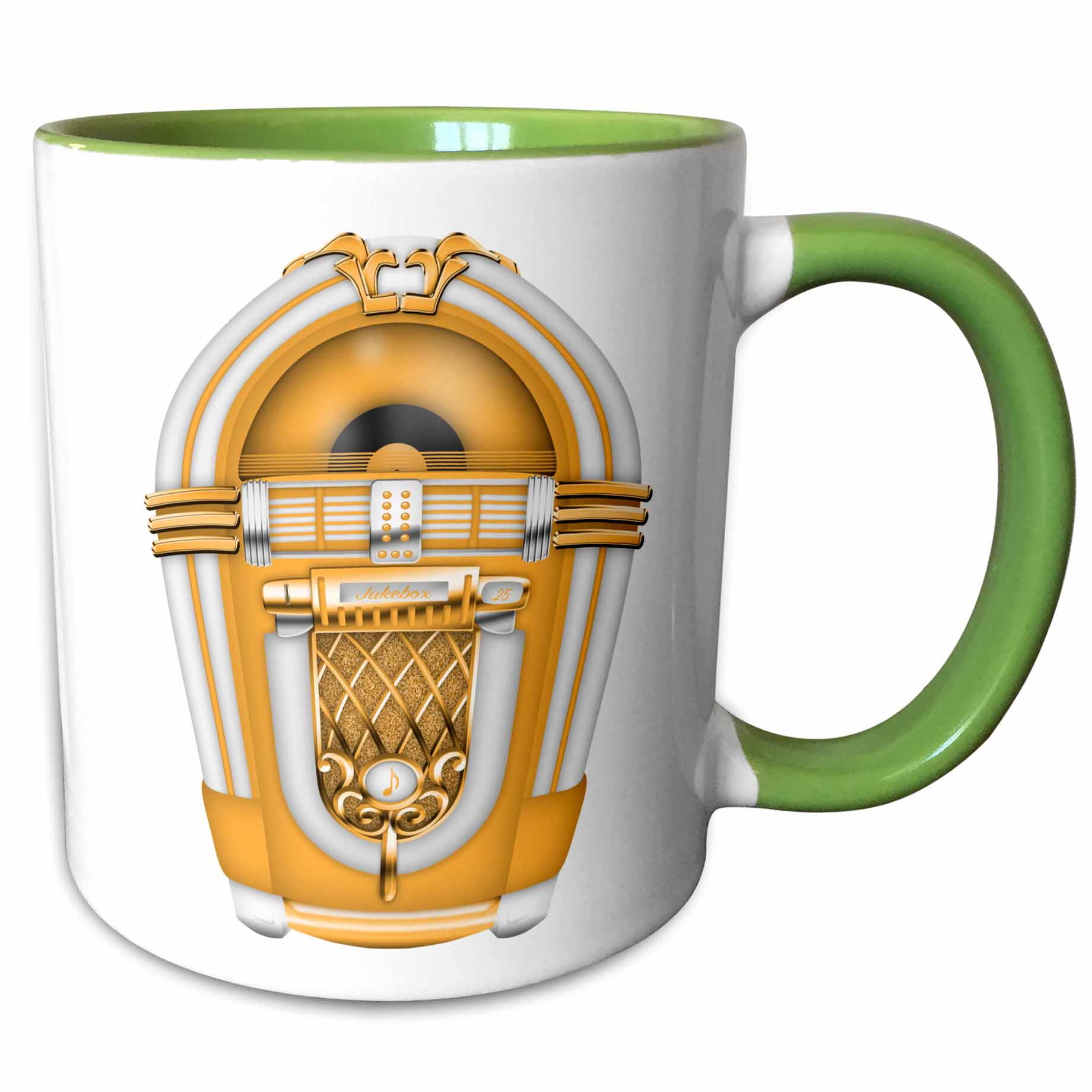 3drose, Orange and White Jukebox Illustration, 15oz Two-tone Green Mug ...