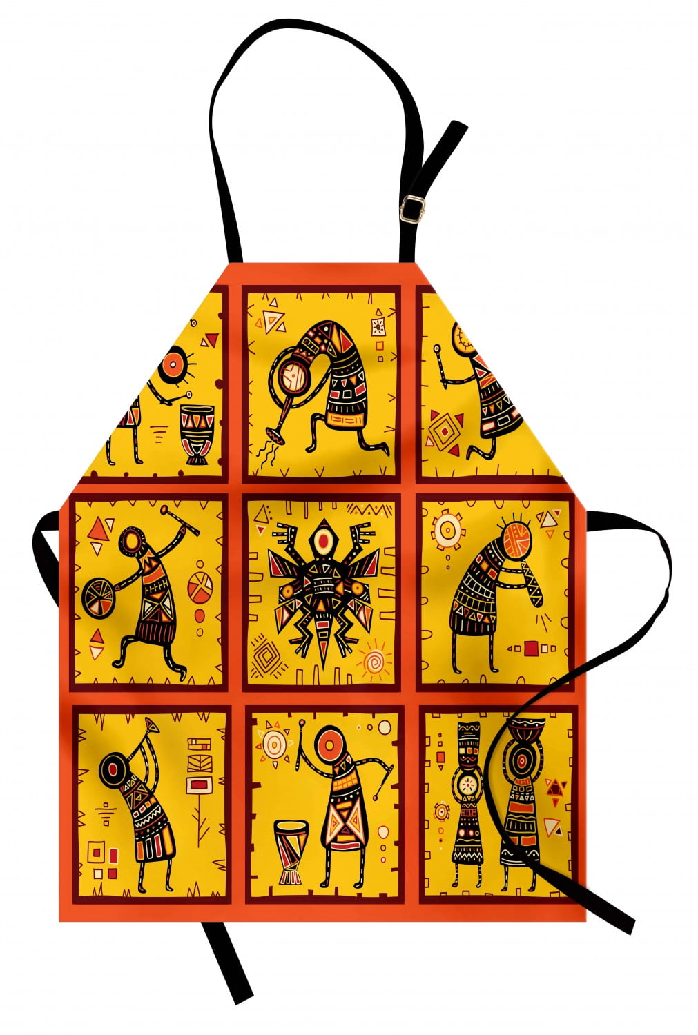 Orange Apron Set of Nine African Figures Ethnic Tribal Patterns ...