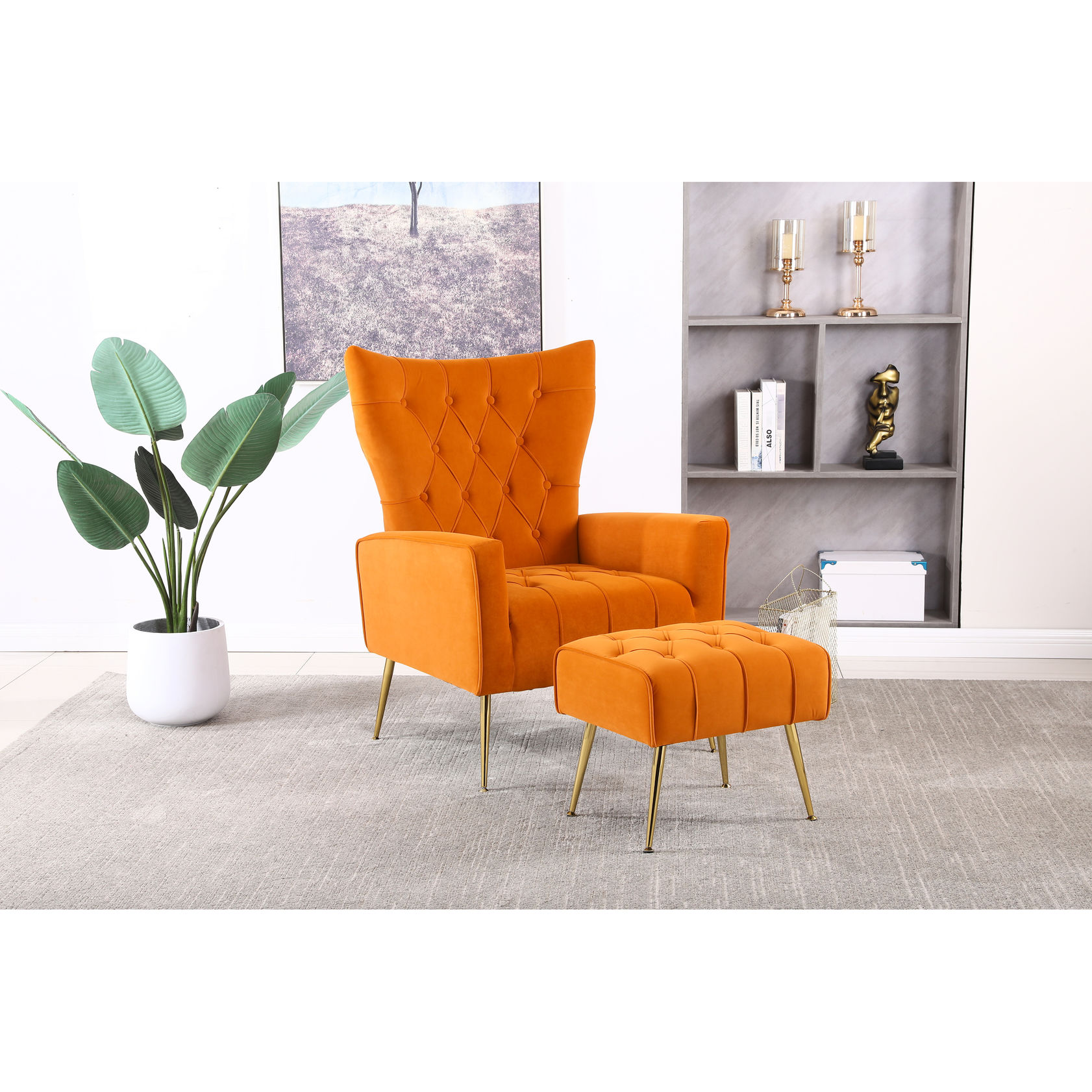 Orange Armchair with Ottoman | Cleanable with Water-Based Detergent ...