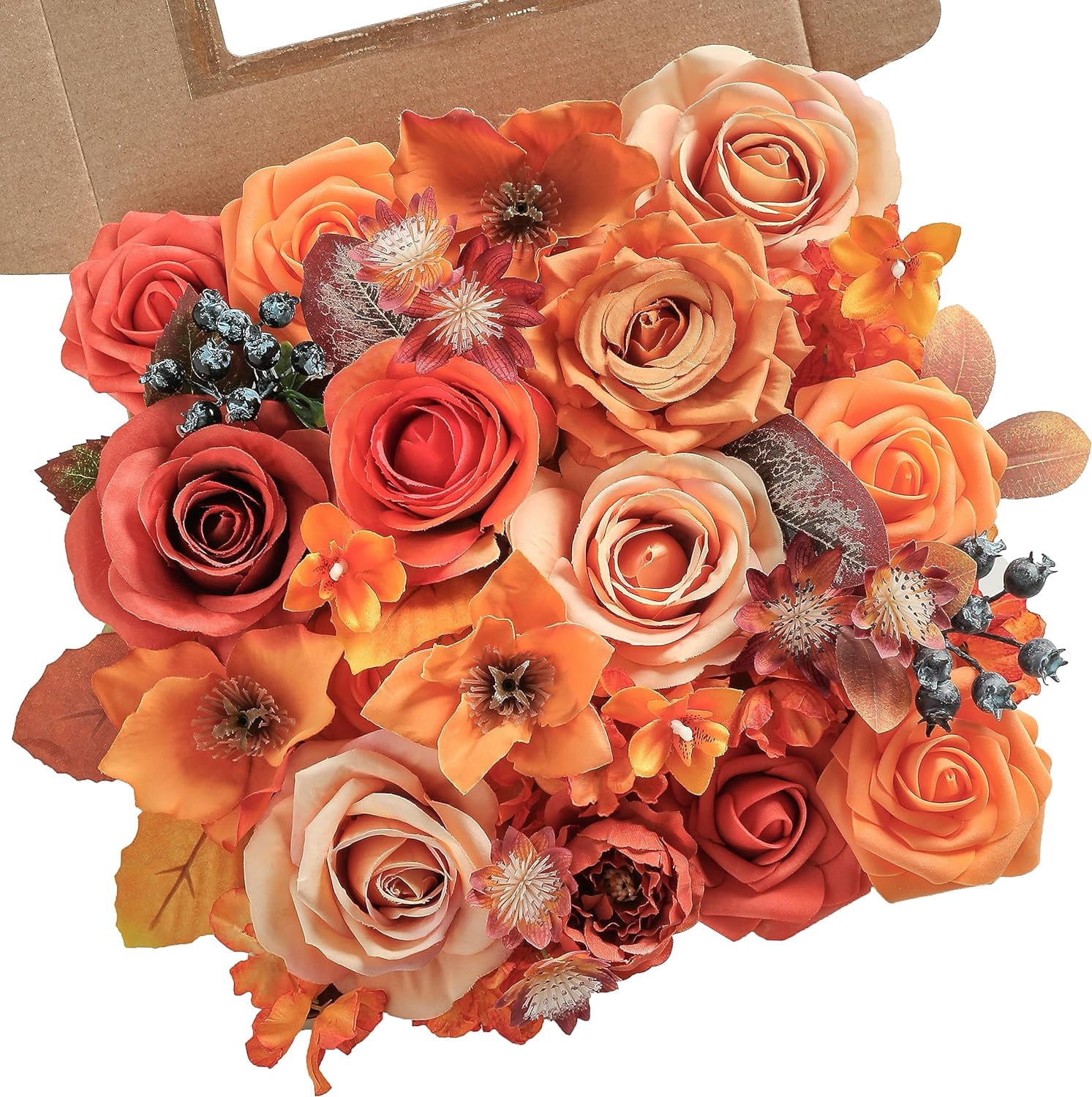 Orange Artificial Flowers Combo Box Set Fall Silk Flowers Fake Rose for ...
