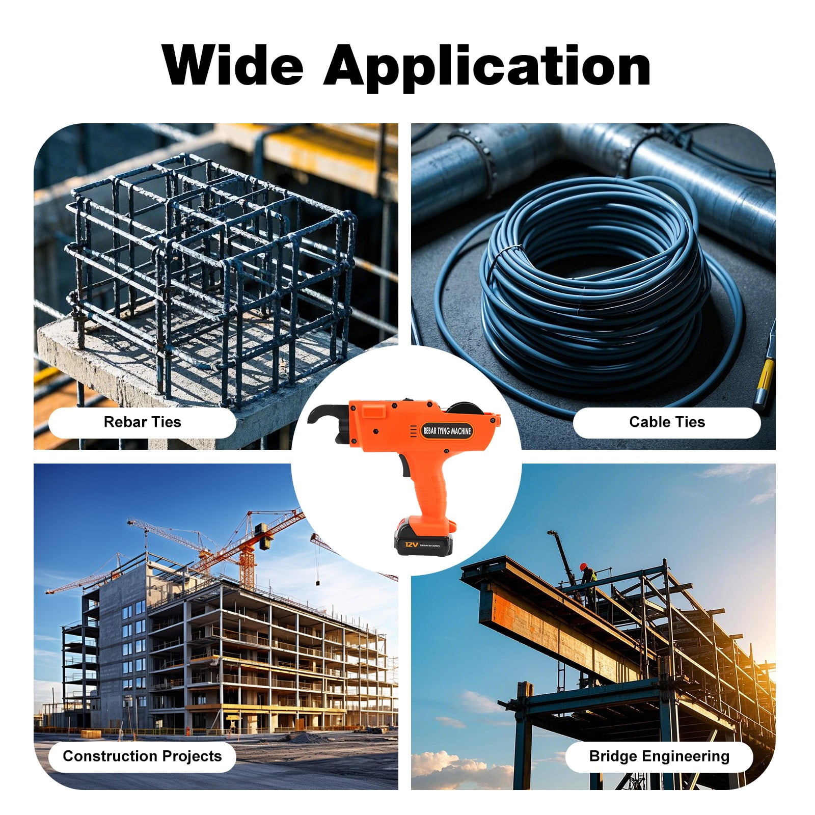 Orange Automatic Steel Bar Tying Tool & Wire 8-34mm Handheld Rebar Tie ...