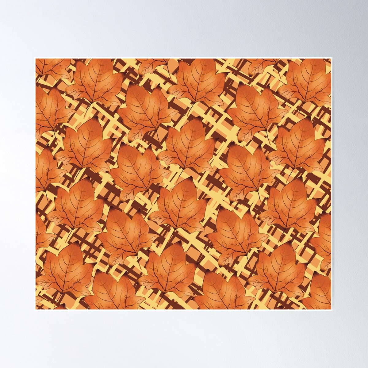 Orange Autumn Fall Leaf Pattern Poster Wall Art Modern Wall Decor For ...