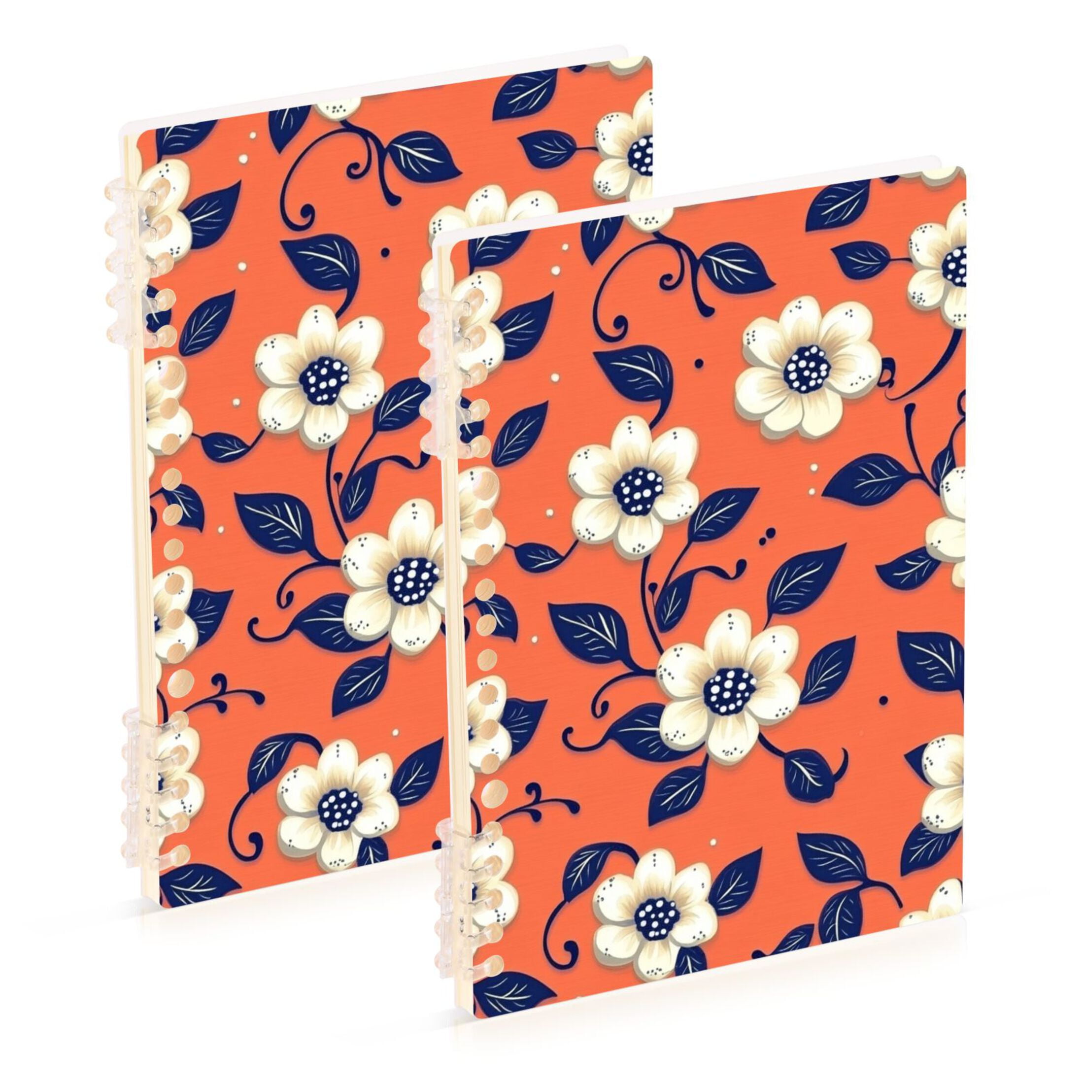 Orange Background with Cream Flowers Lined Spiral Journal Notebook 60 ...