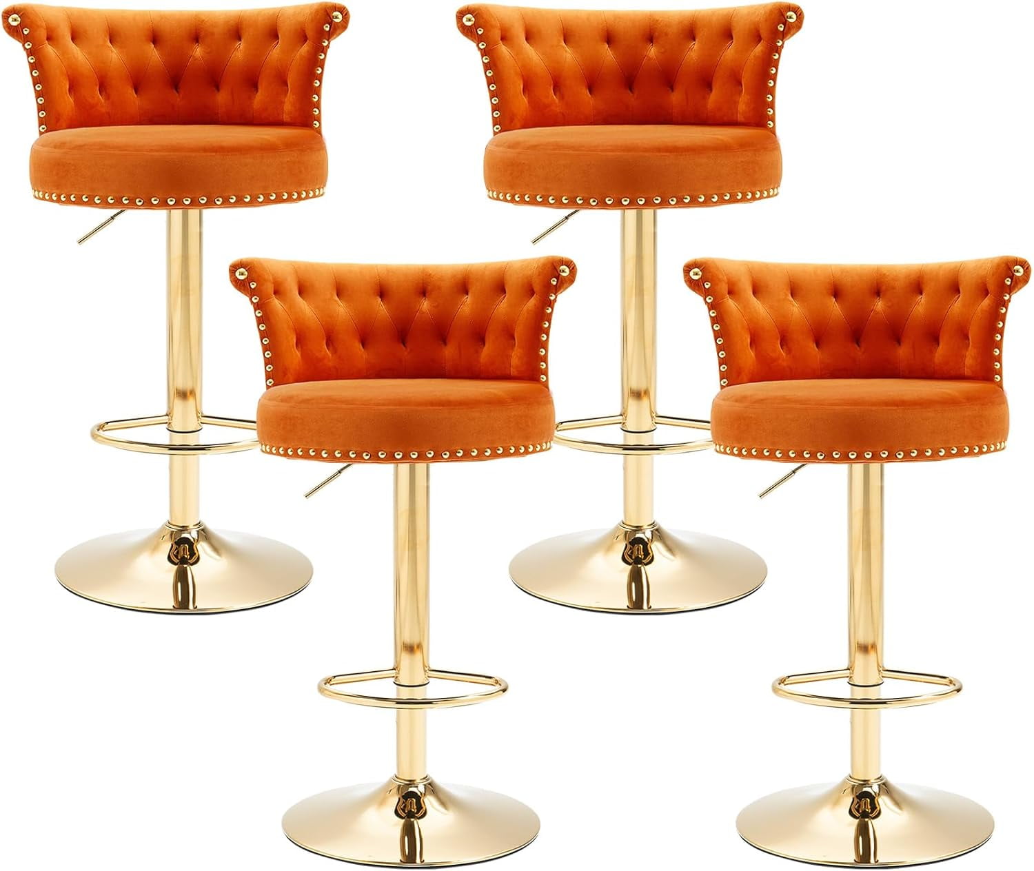 Orange Bar Stools Set of 4, Modern Swivel Adjustable Counter Height ...