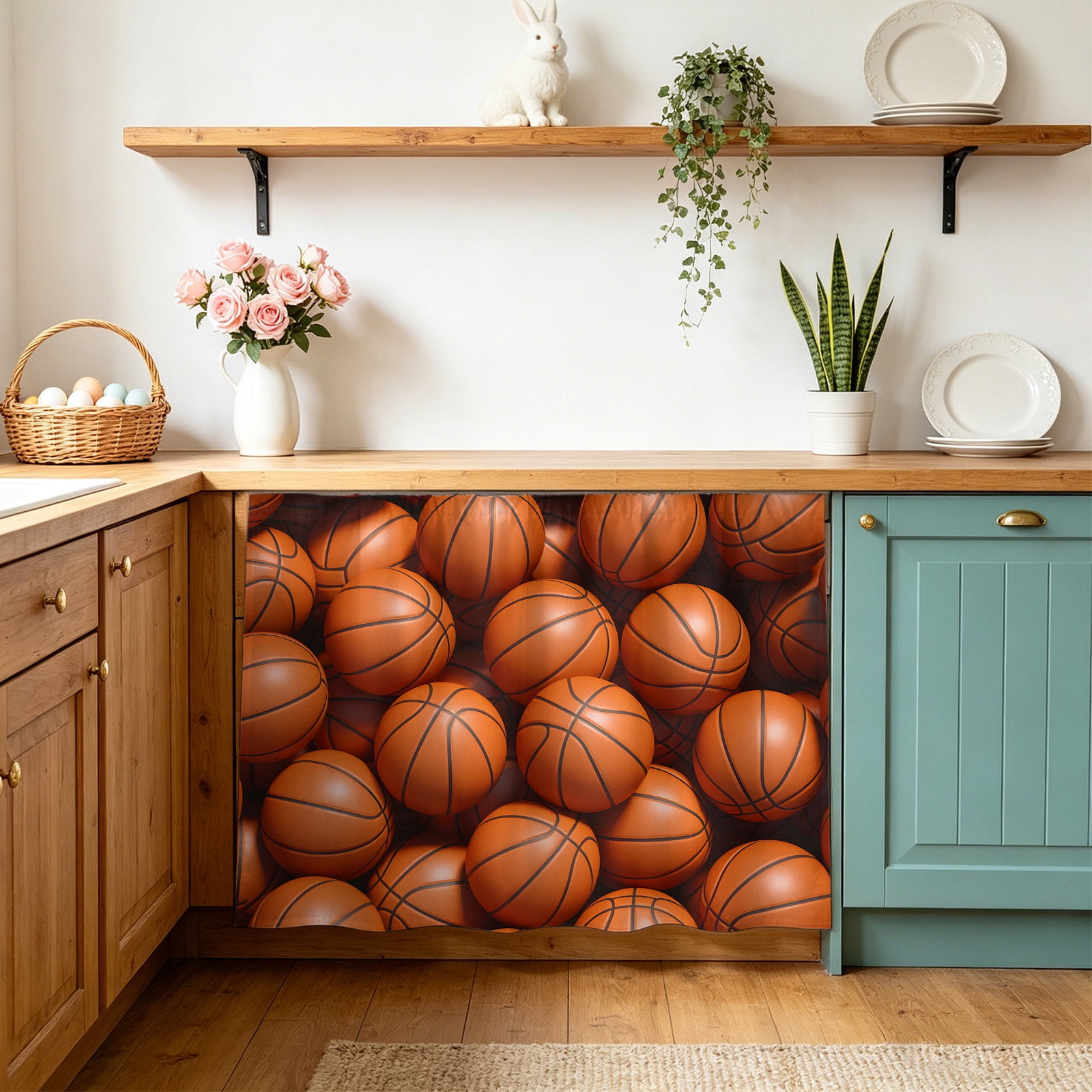 Orange Basketball Cabinet Curtains 10" W x 11" L Ball Game Sports ...