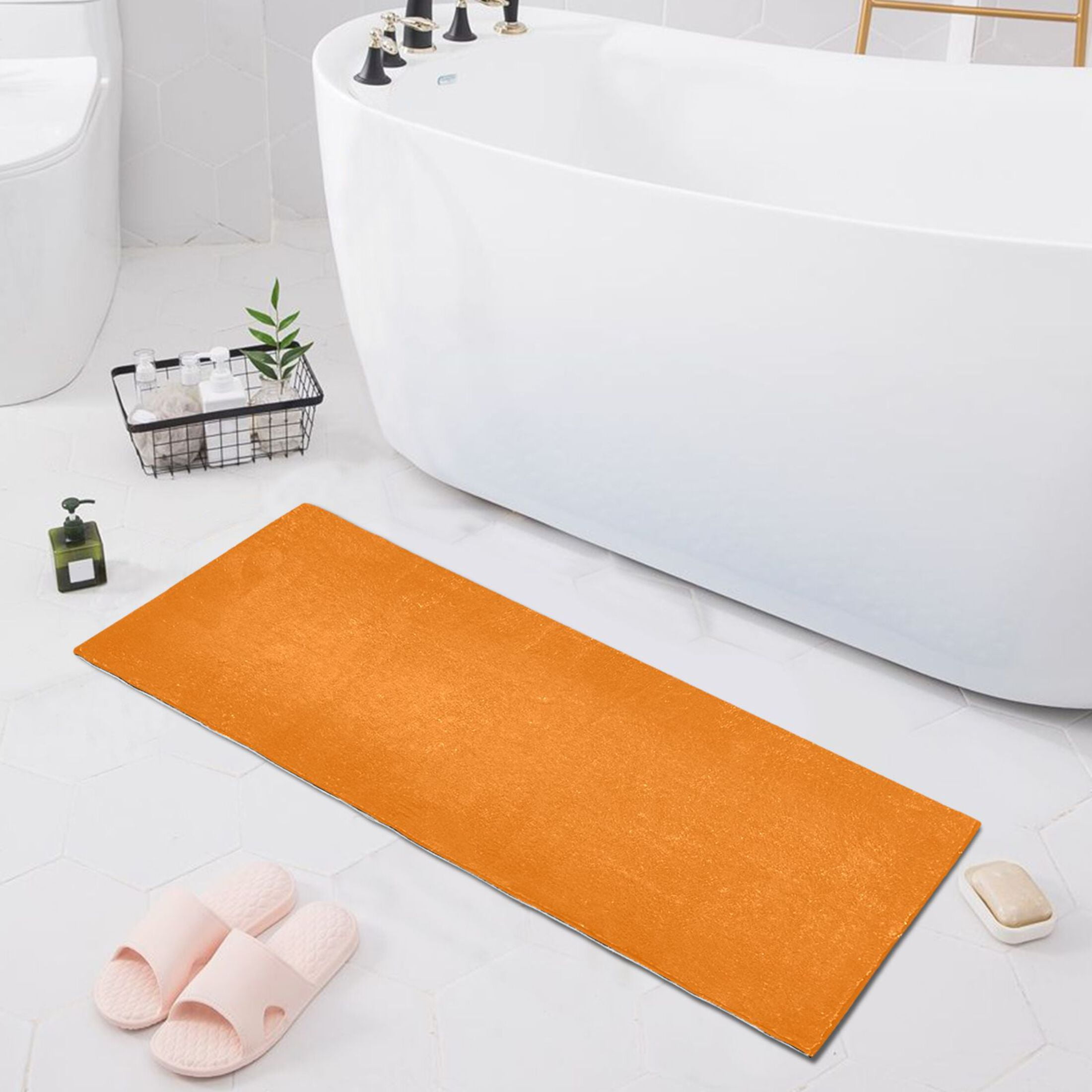 Orange Bath Mat 39x20 Non-Slip Bathroom Rugs Absorbent Soft Plush Quick ...