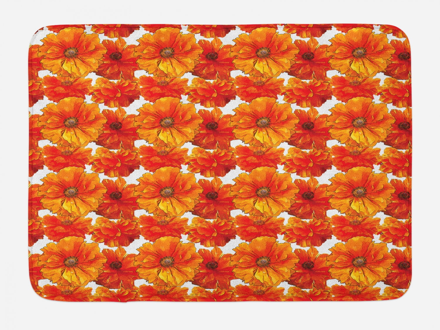 Orange Bath Mat, Big Flourishing Bohemian Poppies on the Antique ...