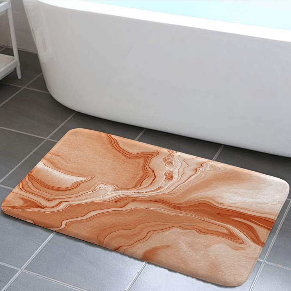 Orange Bathroom Rug Mat, Abstract Marble Bath Mats for Bathroom Non ...
