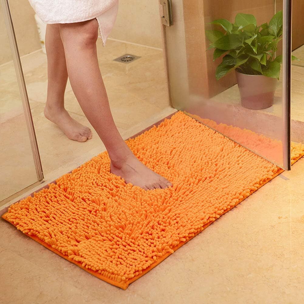 Orange Bathroom Rugs – Thick Chenille Bath Mats Absorbent and Washable ...