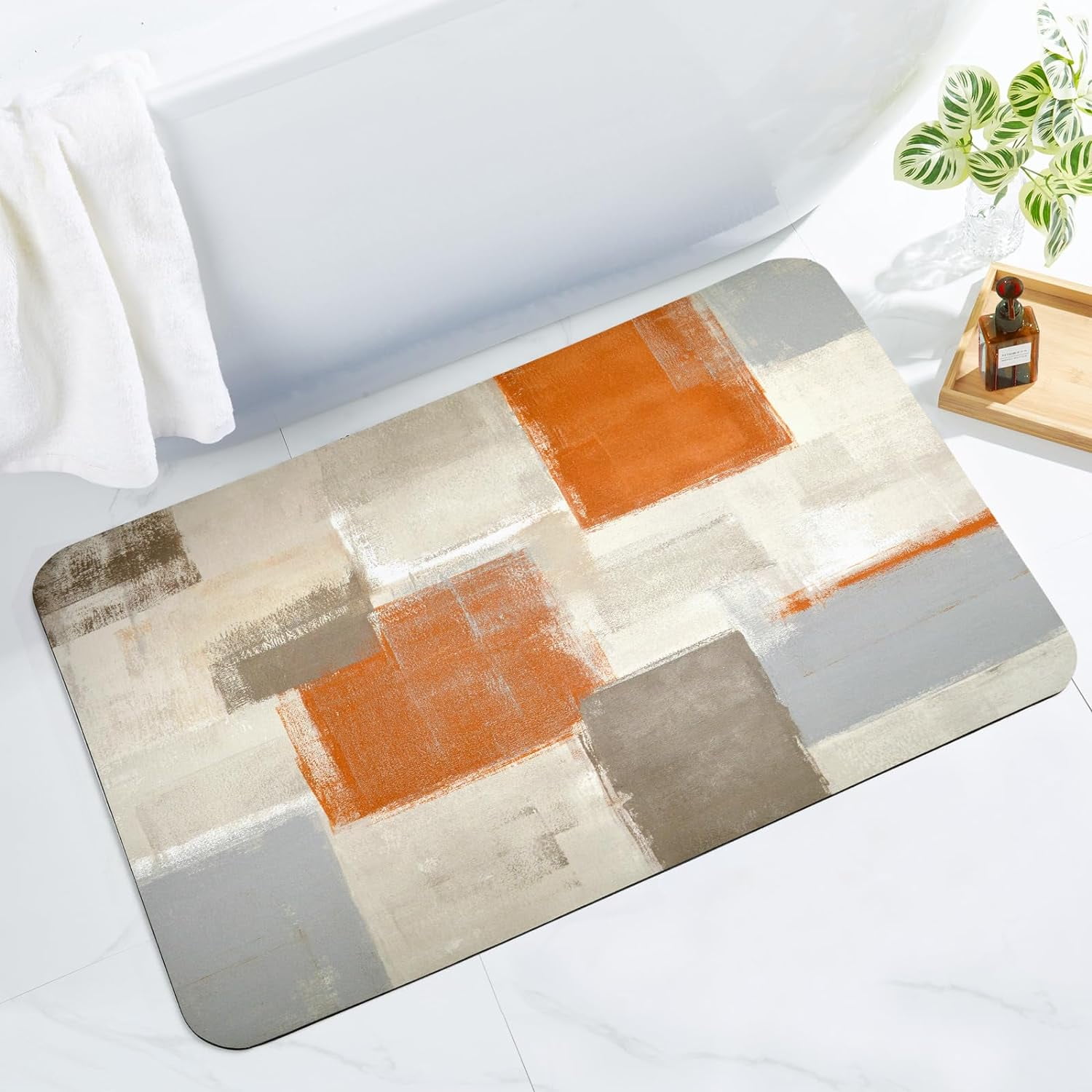 Orange Bathroom Runner Rug Mat, Absorbent Bathroom Shower Floor Mat ...