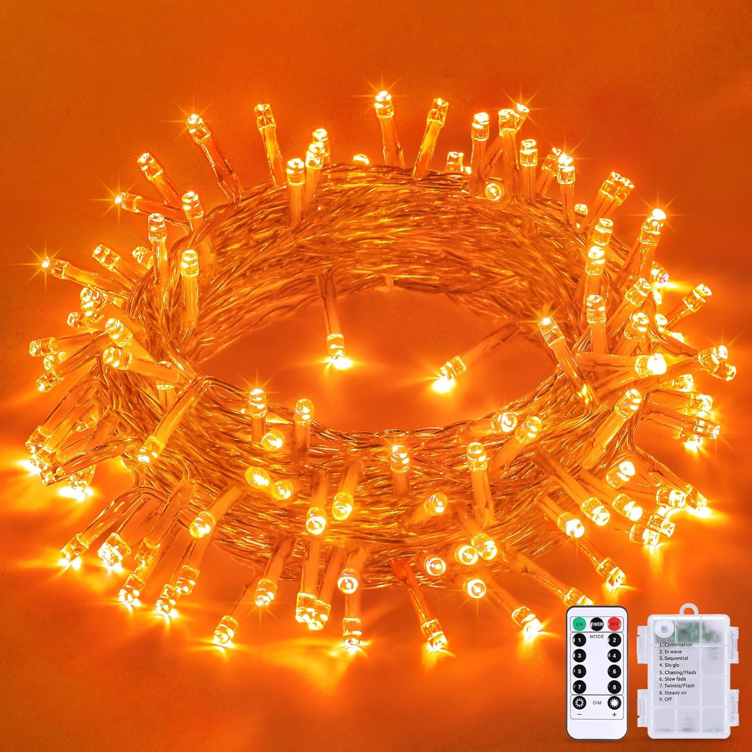 Orange Battery Operated Halloween Lights, 33ft 100 LED Battery Operated ...