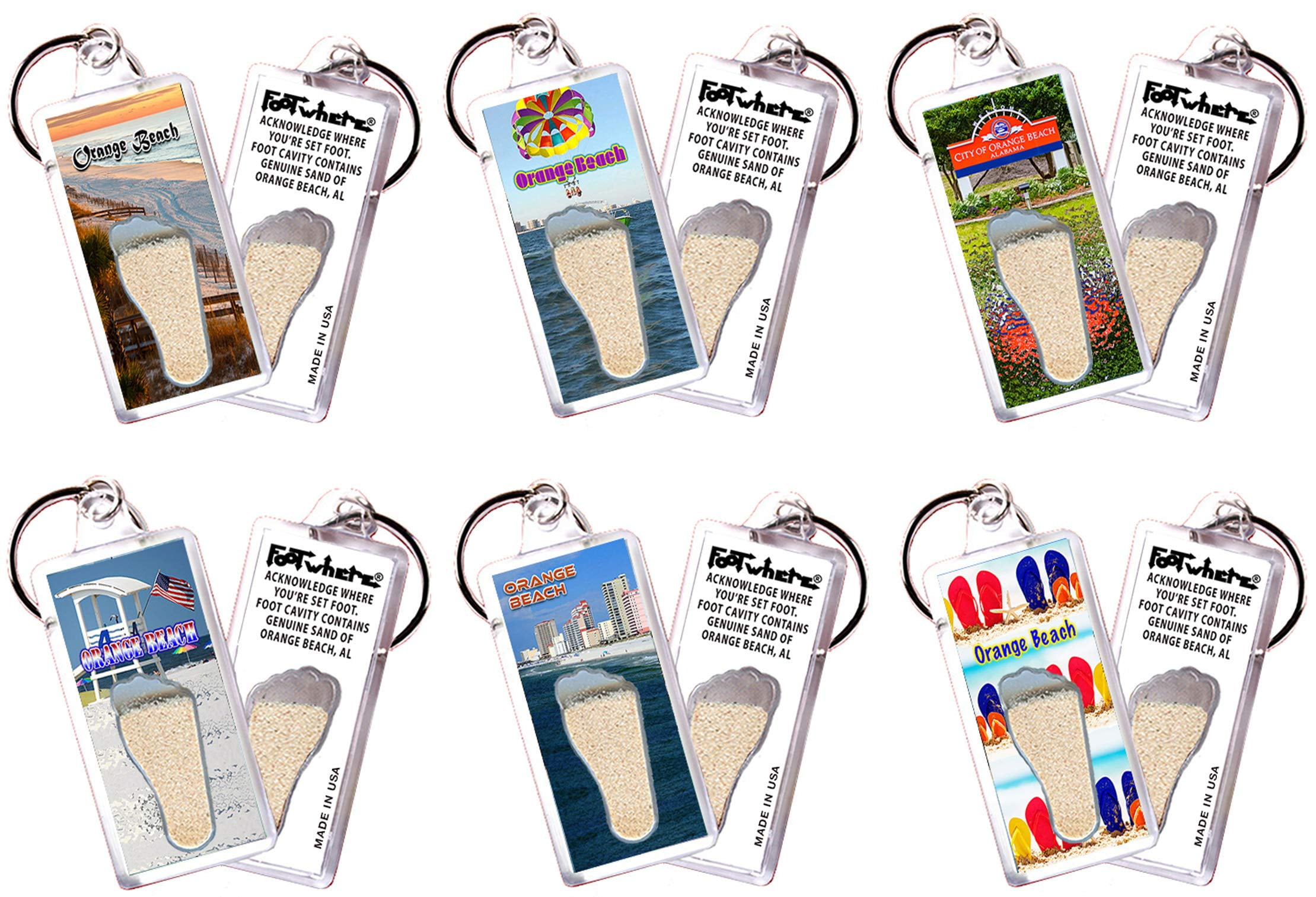 Orange Beach Souvenir Keychains. (OGB100 - Assorted) 6 Piece Set ...