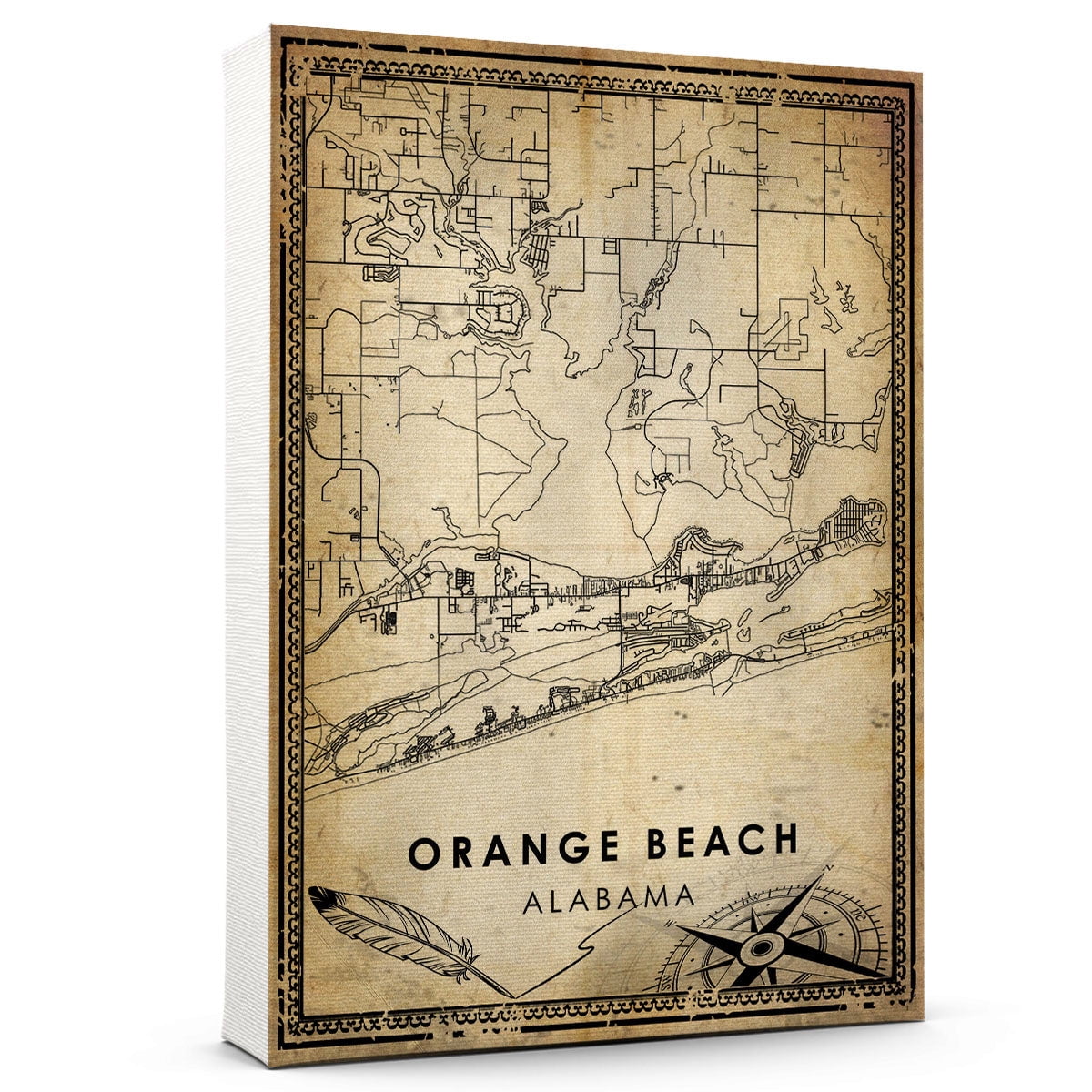 Orange Beach Vintage Map Prints Canvas, Alabama Map Art Canvas, Canvas ...