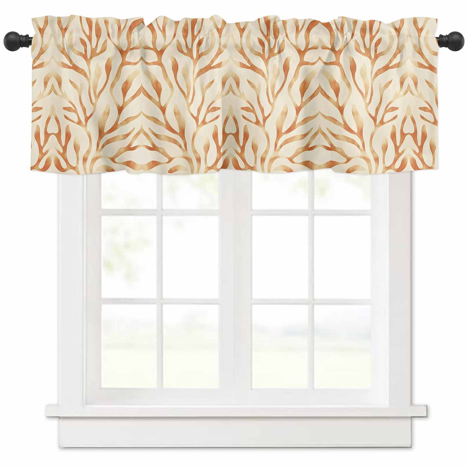 Orange Beige Coral Valances for Windows Farmhouse Kitchen Curtains ...