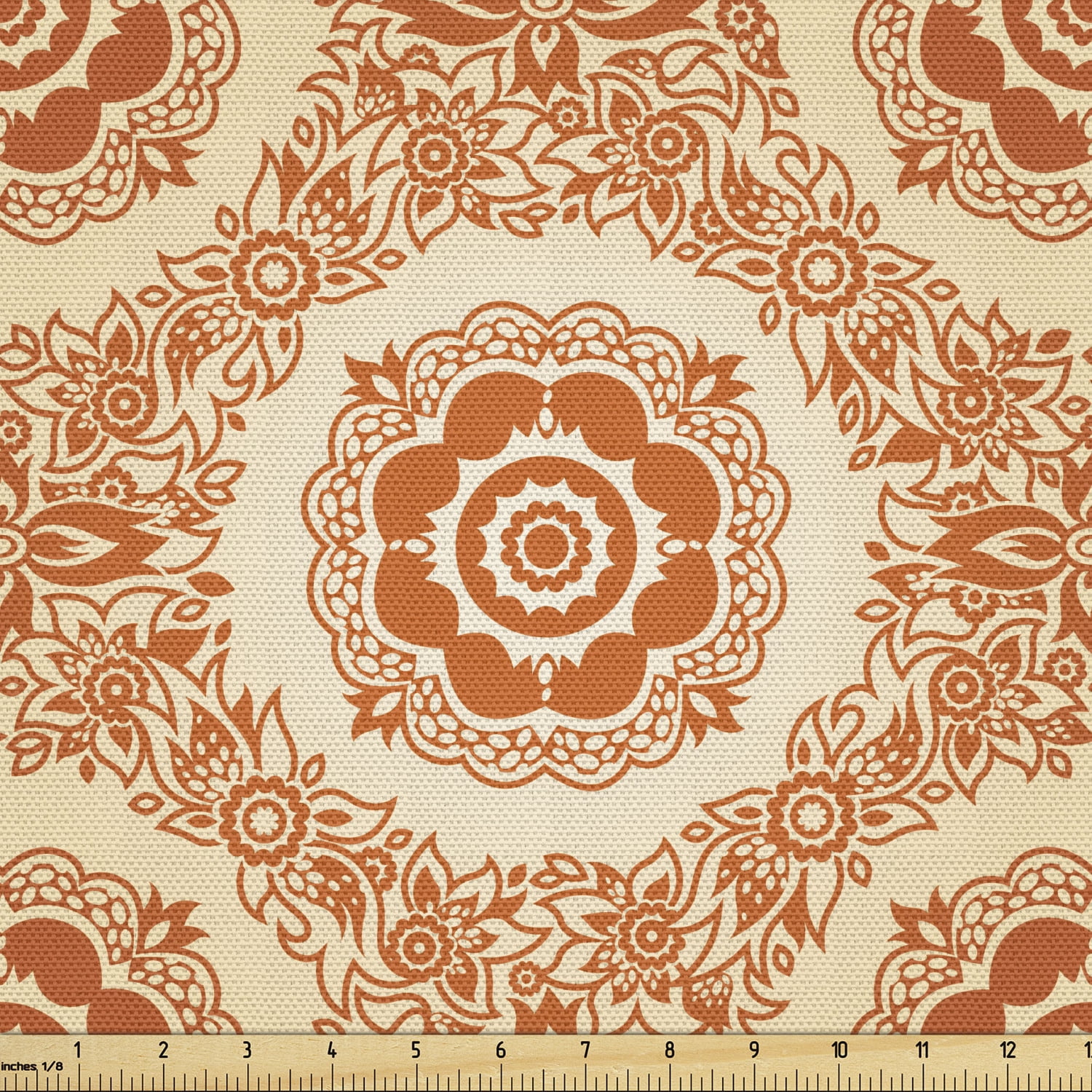 Ambesonne Orange Fabric by the Yard Upholstery, Victorian Baroque ...