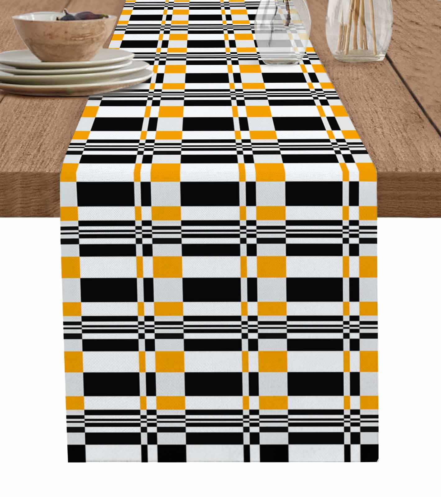 Orange Black Geometric Table Runner 72 Inches, Abstract Art Modern ...