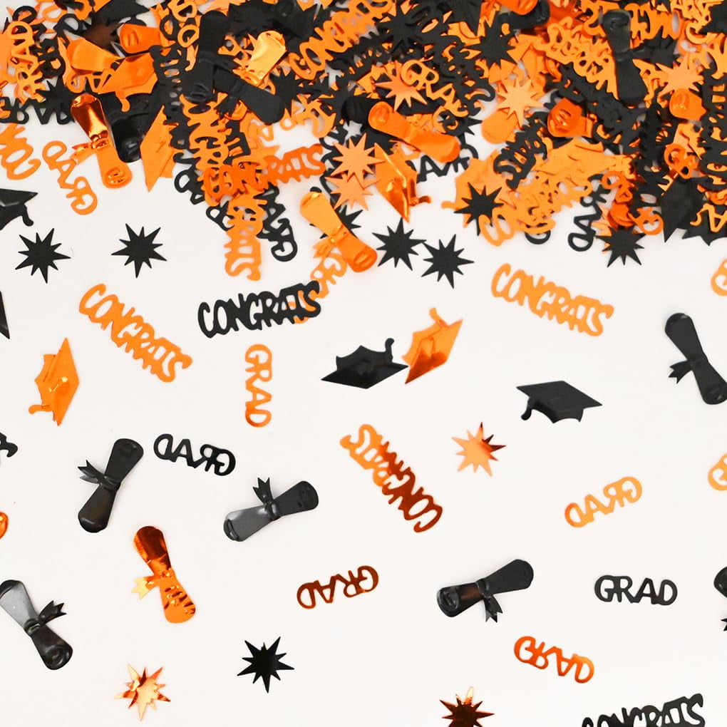 Orange Black Graduation Confetti Decorations, Table Decor for ...