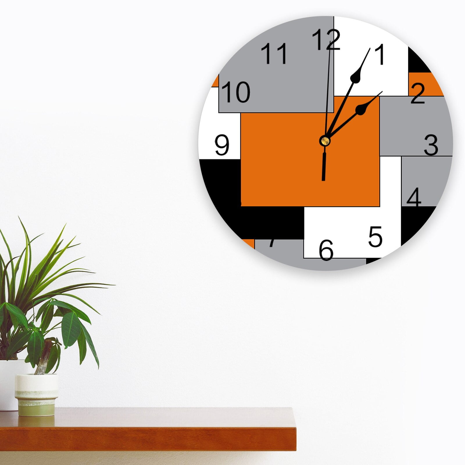 Orange Black Patchwork Abstract Art Wall Clock Modern Design Silent ...