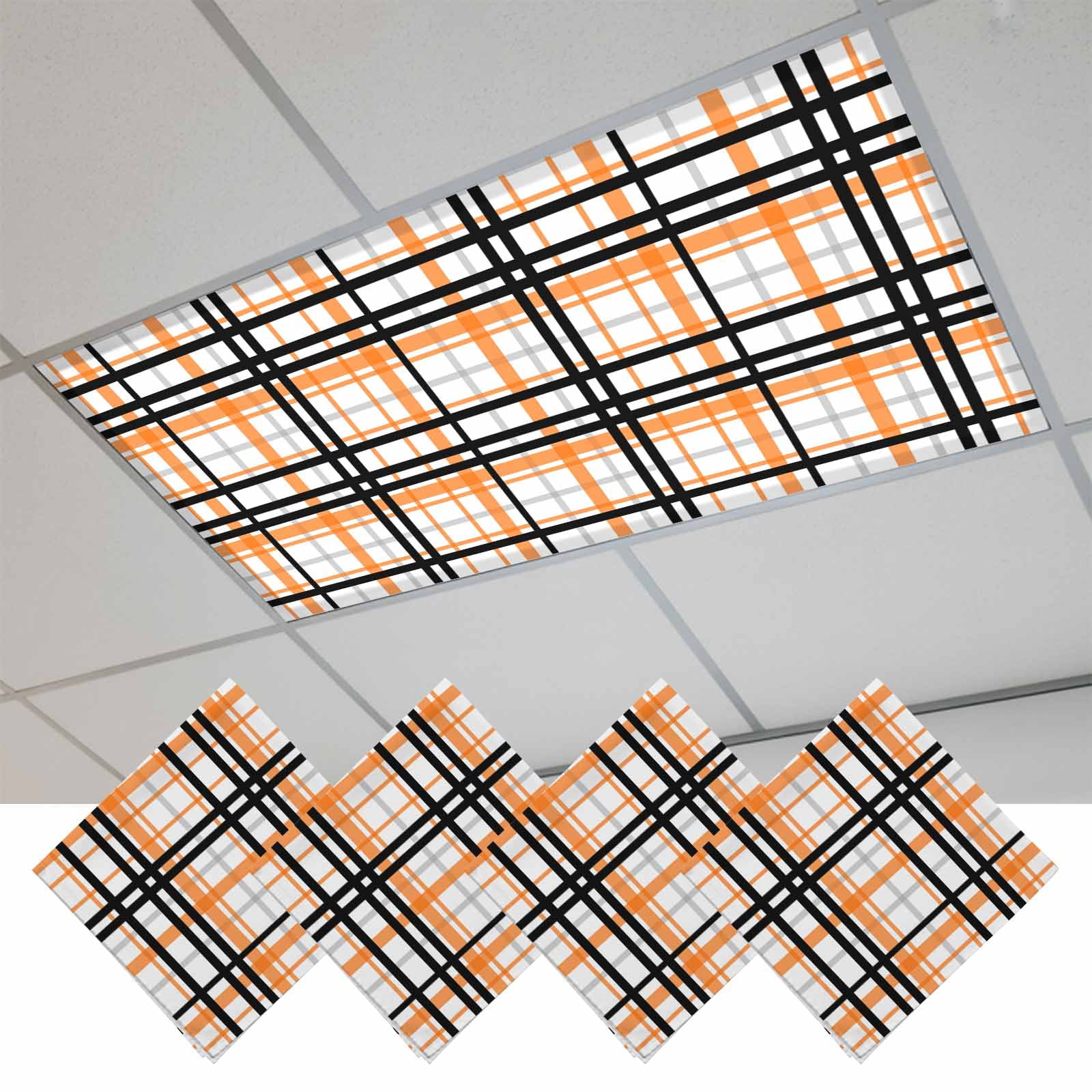 Orange Black Plaid Fluorescent Light Covers, Farmhouse Orange Black ...