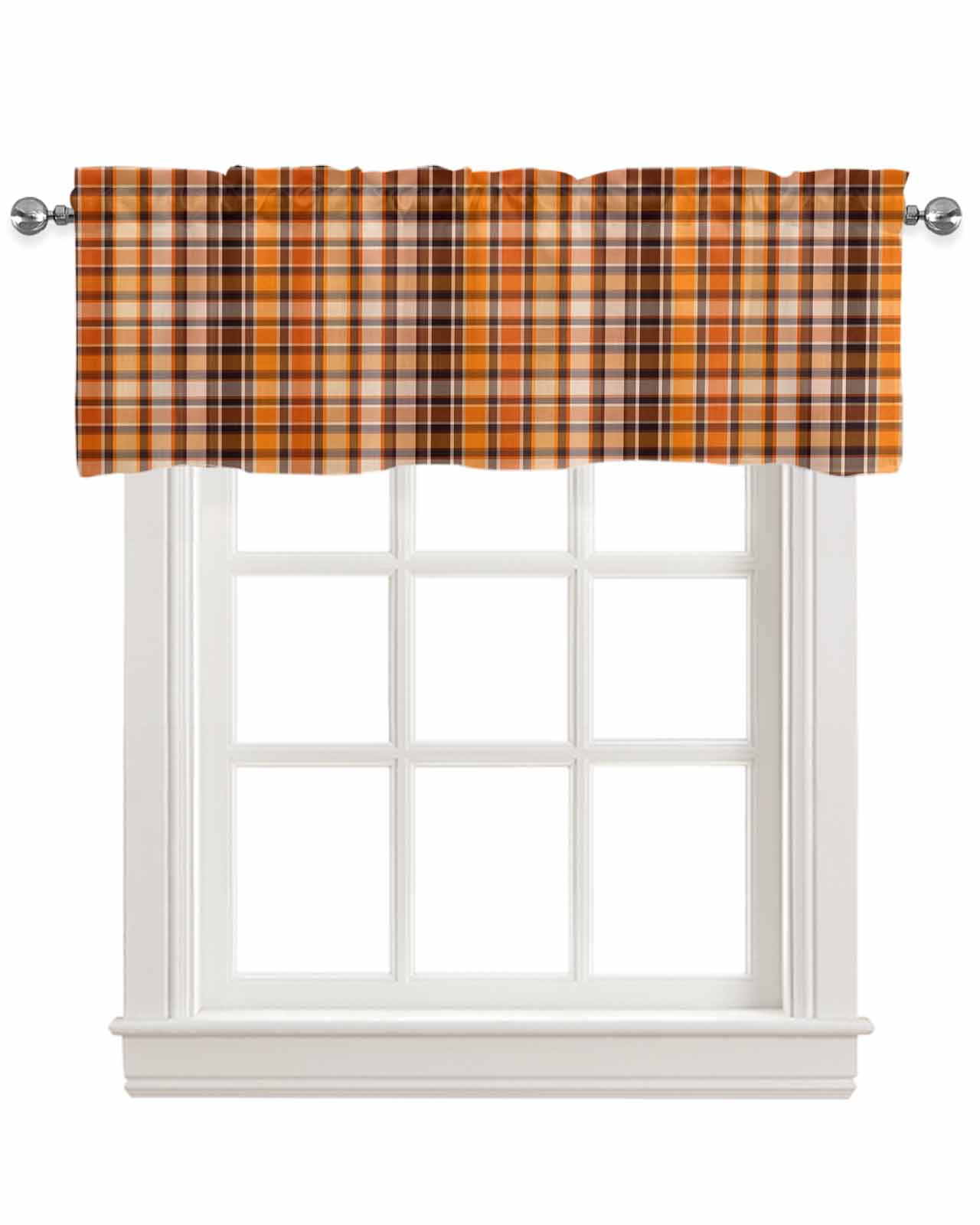 Orange Black Plaid Kitchen Valances for Windows Farmhouse Linen Window ...