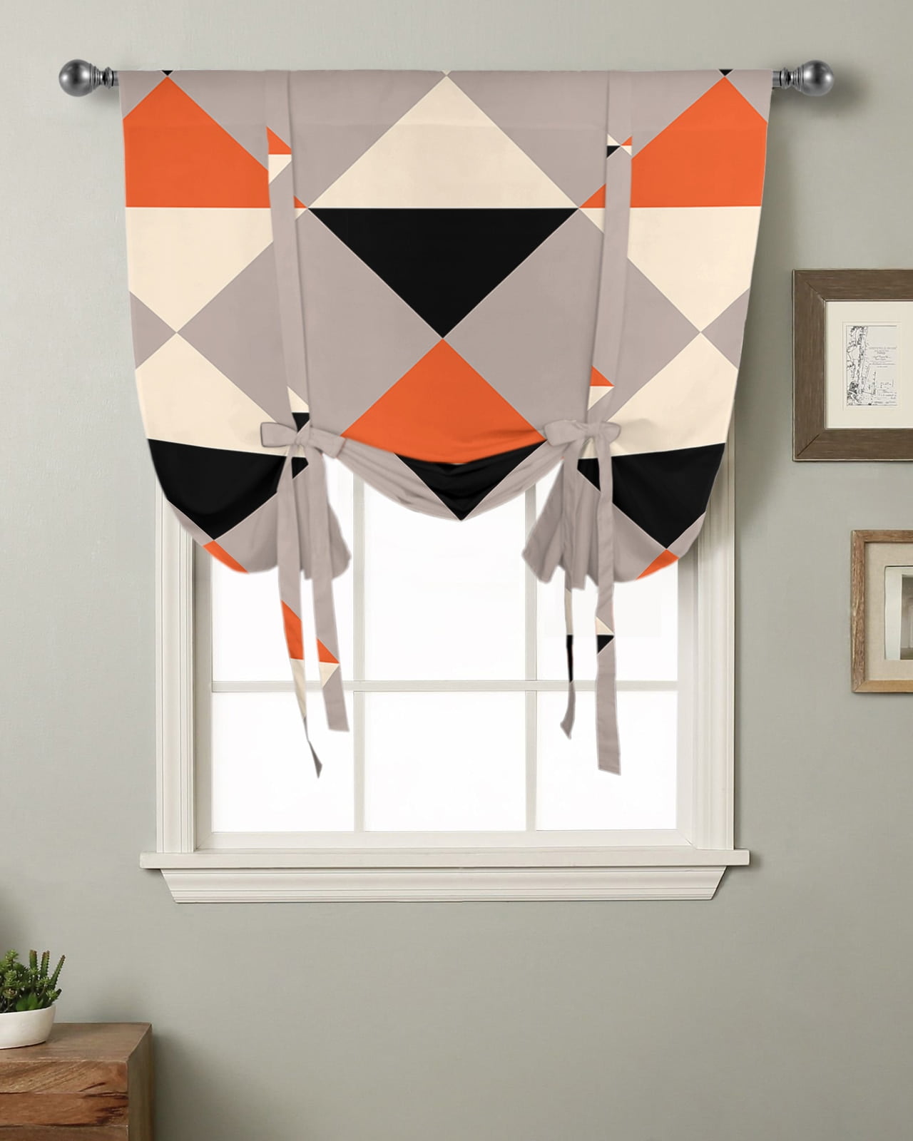 Orange Black Rhombus Triangle Geometry Window Curtain for Living Room ...