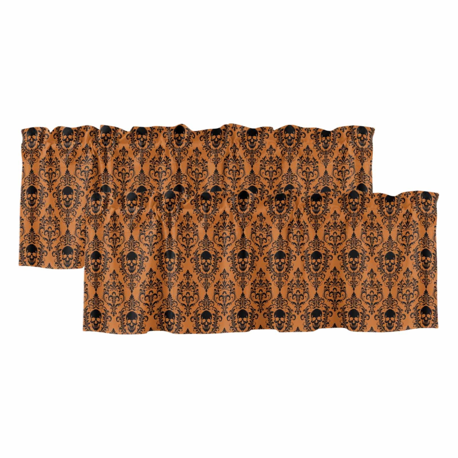 Orange Black Skulls 2 Panels Kitchen Valance, Mysterious Fantasy ...