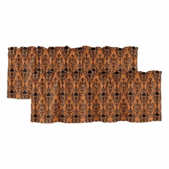 Orange Black Skulls 2 Panels Kitchen Valance, Mysterious Fantasy ...