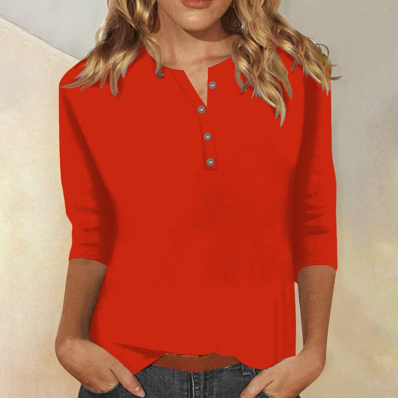 Orange Blouses for Women Business Casual, 3/4 Sleeve Womens Tops Casual ...